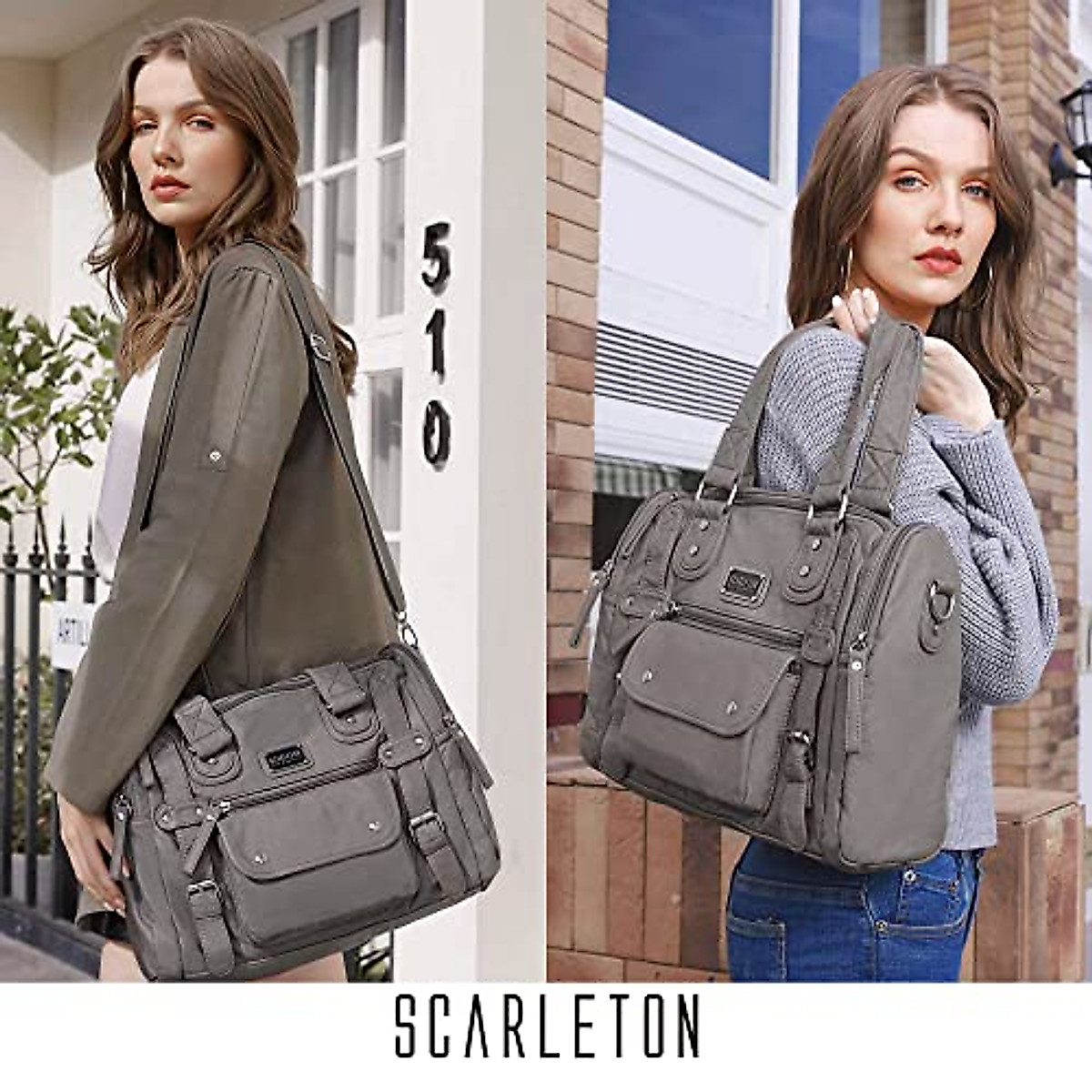 Scarleton Purses for Women Large Hobo Bags Satchel Handbags for Women Top Handle Shoulder Bag Tote Vegan Leather, H148524, Grey