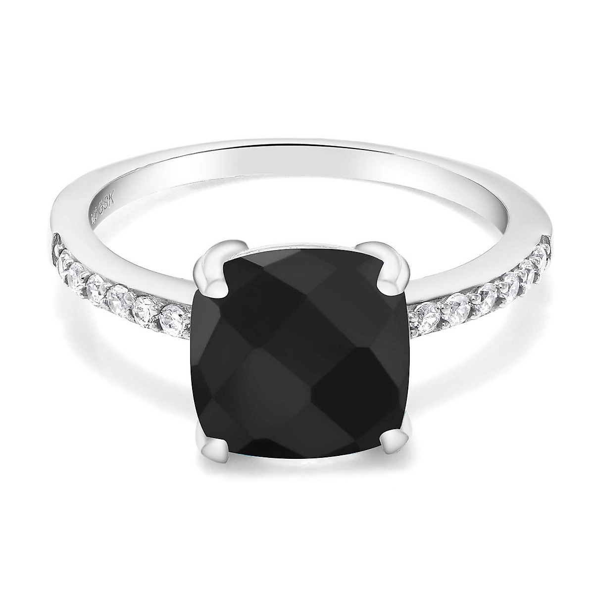 Gem Stone King 925 Sterling Silver Cushion Checkerboard Black Onyx Ring For Women (2.23 Cttw, Gemstone Birthstone, Available In Size 5, 6, 7, 8, 9)
