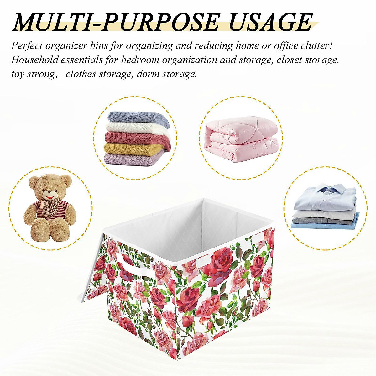 xigua Rose Storage Bin with Lids Larger Collapsible Decorative Cube Storage Bins with Handles Divider for Bedroom Closet Living Room