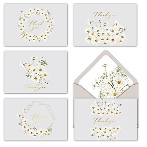 Gooji 4x6 Daisy Thank You Cards with Envelopes Floral Thank You Cards (Bulk 20-Pack) Watercolor Wildflower, Bridal Shower, Baby Shower, Weddings, Baptism, Small Business, Thanksgiving