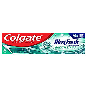 Colgate Max Fresh with Whitening Toothpaste with Mini Breath Strips, Clean Mint Toothpaste for Bad Breath, 6.3 Oz Tube. 3 Pack