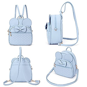 KL928 Girls Mini Backpack Bowknot Polka Dot Cute Daypacks Convertible Shoulder Bag Purse for Women (L.Blue)