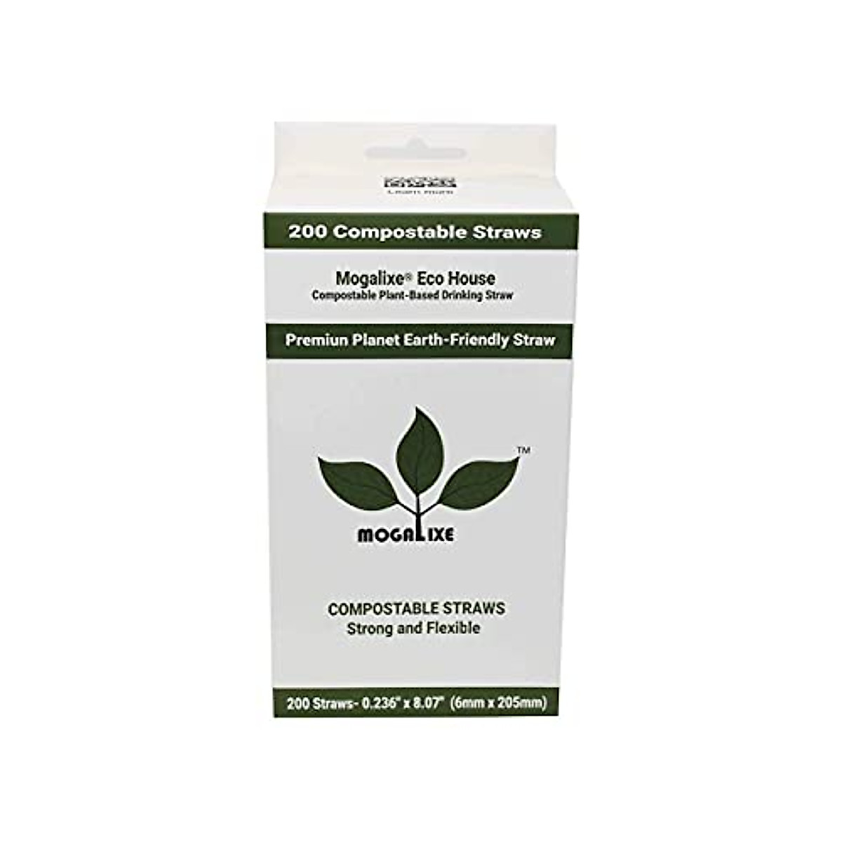 Compostable Straws, 200 Count Total, Mogalixe Certified Drinking Straws, 100% Plant-Based, Flexible, Paper Wrapped, Alternative to Plastic, Great for On The Go, Home, Restaurants... (200-Straws)