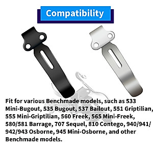 Tsinghwang 4PCS Deep Carry Pocket Clip Compatible with Benchmade 535 with Screws Stone Wash & Black Color