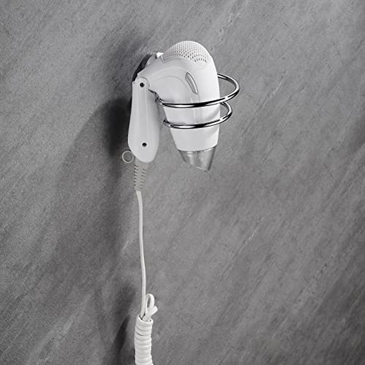 YUESIMATE Hair Dryer Holder Wall Mounted Bathroom or Bedroom Hairdryer Hanging Rack Hair Dryer Organizer Blower Dryer Organizer Universal Size,Chrome