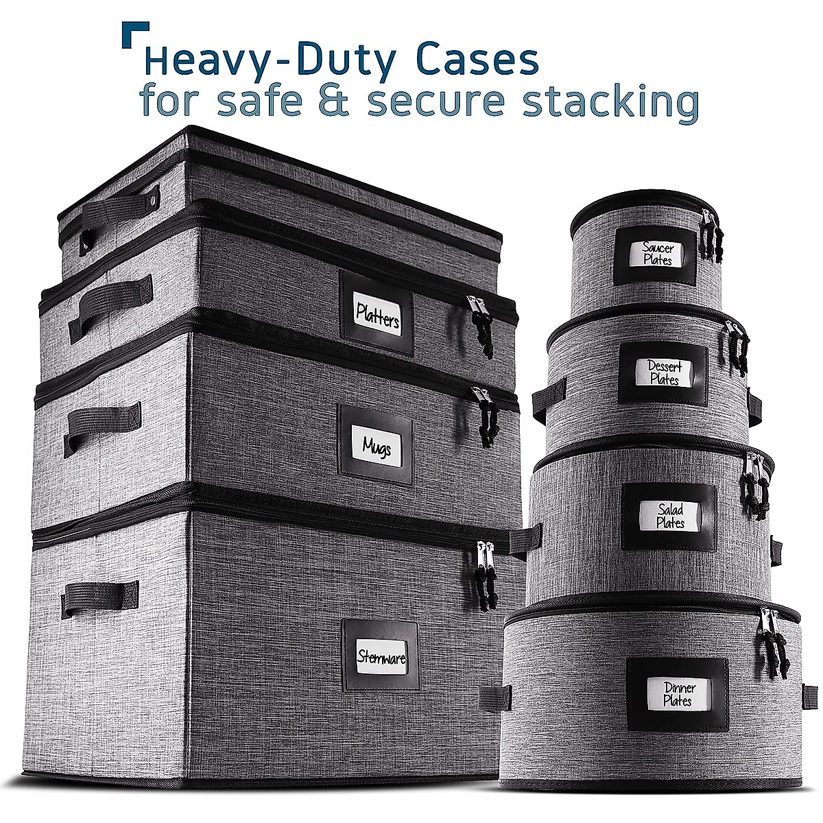 Fine China Storage Containers Hard Shell – 5 Piece Dish Storage Containers, Quilted and Stackable Mug Storage and Plate Storage Containers, Dish Organizer with Dividers for Moving and Seasonal Storage