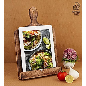 Valentines Day Gifts Wooden Cookbook Stand Recipie Book Holder for Cooking Cook Book Stand Chopping Board Style Foldable Easel for Kitchen Ipad Tablet (Brown)