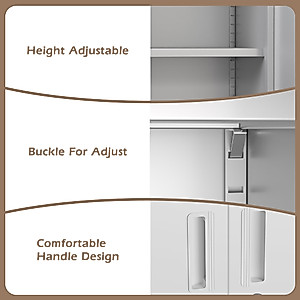 LOCENHU Metal Storage Cabinet with 2 Doors and 4 Adjustable Shelves - 71" Locking File Cabinet,Locking Tool Cabinet for Office,Home,Garage,Gym,School (White),Requires Installation