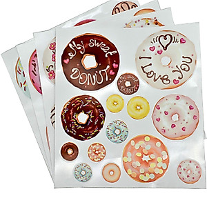 Maydahui 4 Sheet (48 Counts) Donuts Wall Decal Dessert Wall Stickers 11 inch Kawaii Food Decor Nursery Christmas Home Decorations