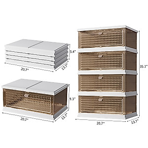 HAIXIN Plastic Folding Storage Bins, Stackable Storage Drawer with Magnetic Diamond Door, Closet Organizers and Storage for Bedroom Sturdy Easy Assembly Brown, 34.76Gal(20.7" L x 13.7" W x 35.1"H)