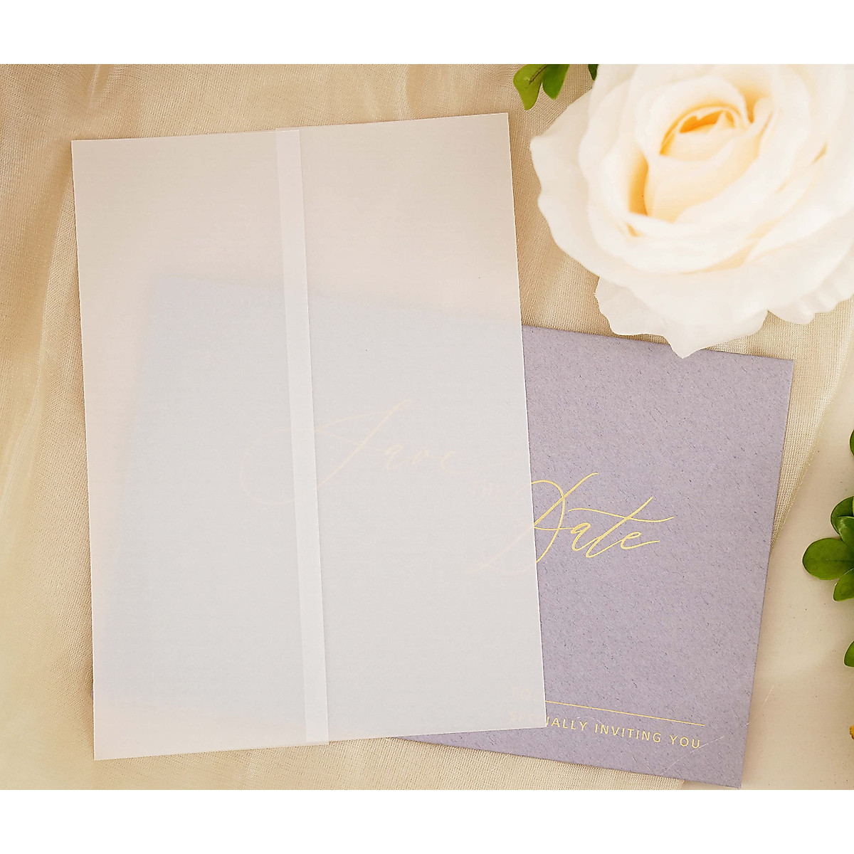 Puremigo 100 Pack Pre-Folded Vellum Jackets for 5x7 Invitations - Vellum Paper 5x7 Jackets - 115GSM Vellum Wedding Invitations Wraps - Transparent Wedding Invitations Jacket