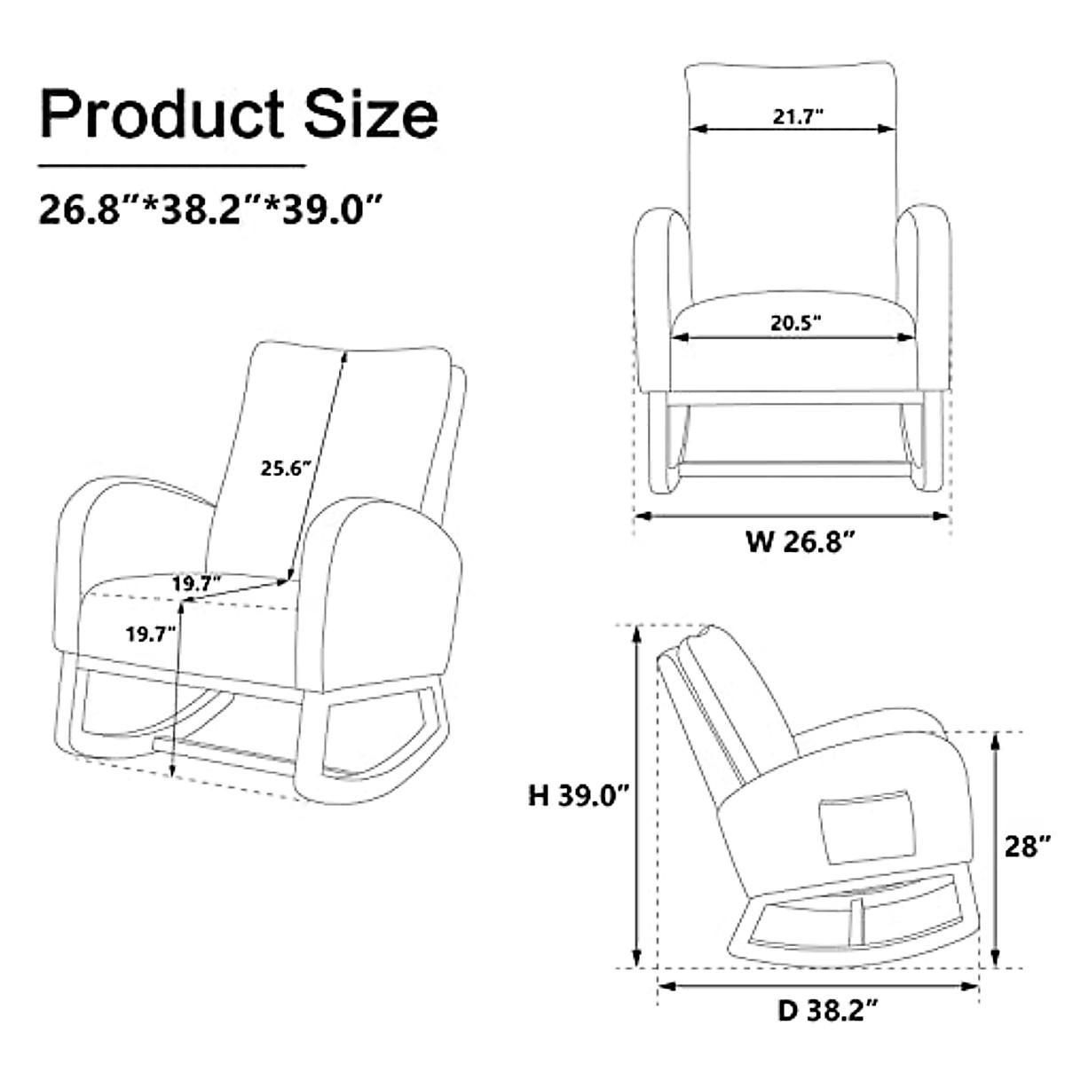 Setawix Rocking Chair for Nursery, Midcentury Modern Accent Rocker Armchair with Side Pocket, Upholstered High Back Wooden Rocking Chair for Living Room Baby Room Bedroom（Beige Bear）