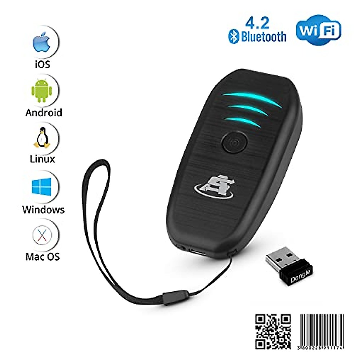 ScanAvenger Portable Mini-Wireless Bluetooth Barcode Scanner: Hand Scanners - Cordless, Rechargeable 1D & 2D Scan Gun for Inventory Management - Wireless, Handheld USB QR (1D & 2D Barcode Scanner)