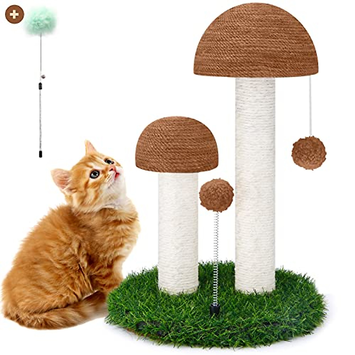 Odoland Cat Scratching Post Mushroom Natural Durable Sisal Board Scratcher for Kitty’s Health and Good Behavior, Furniture Scratch Deterrent Accessories for Cats Brown