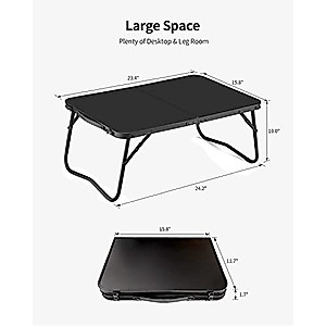 FISYOD Folding Laptop Table, Bed Table Lap Desk, Breakfast Tray Table, Portable Mini Picnic Study Reading Drawing Table, Folding in Half with Inner Storage Space (All Black)