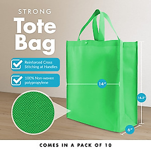 Simply Green Solutions - Reusable Grocery Bags, Durable Large Tote Bags, Shopping Bags for Groceries, Utility Tote, Reusable Gift Bags With Handles, 14 x 16.5 x 6, Pack of 10, Kelly Green