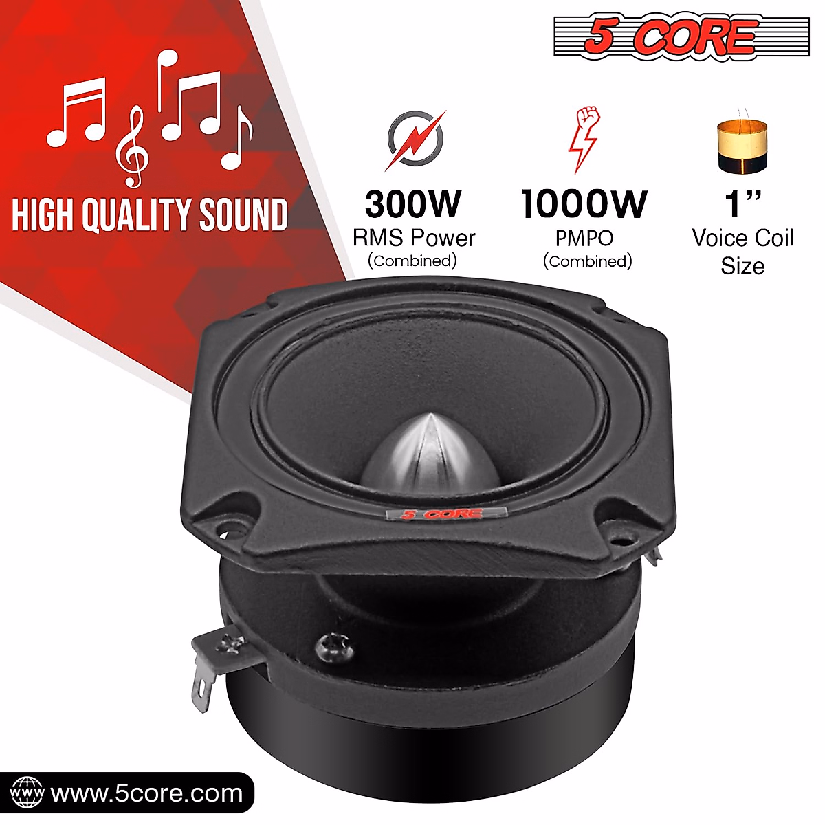 5 CORE Tweeters Speakers Car Audio Pair 600W Combined Peak 4 Ohm 3.5 Inch Aluminum Super Bullet Tuiters para Sonido para Carro - TW BLT 150 BLK Pair
