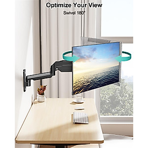 MOUNT PRO Single Monitor Wall Mount for 13 to 32 Inch Computer Screens, Gas Spring Wall Monitor Arm Holds Up to 17.6lbs, Full Motion Adjustable Wall Monitor Mount, VESA Mount 75x75, 100x100