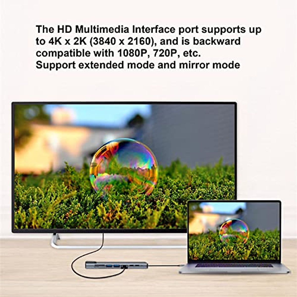 USB C Hub,8 in 1 USB C Dongle for Keyboard Mouse USB Drive Hard Disk Headset, USB C Dock Multiport Adapter , PD Charging Port,Extended and Mirror Mode for TV/Projector