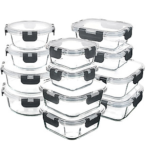 C CREST Food Storage Glass Containers Set of 12 with Locking Lids, Multi-Size, Airtight Seal for Freshness, Perfect for Meal Prep and Storage