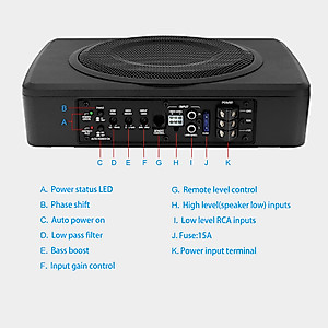 DR DOUBLE ROCK CB08 8 inch Slim Under Seat Car Subwoofer Car Audio Powered 600 Watts Car Truck Audio Sub Built in Amplifier Active Slim Subwoofer New Upgraded with Black Aluminum and Green LED