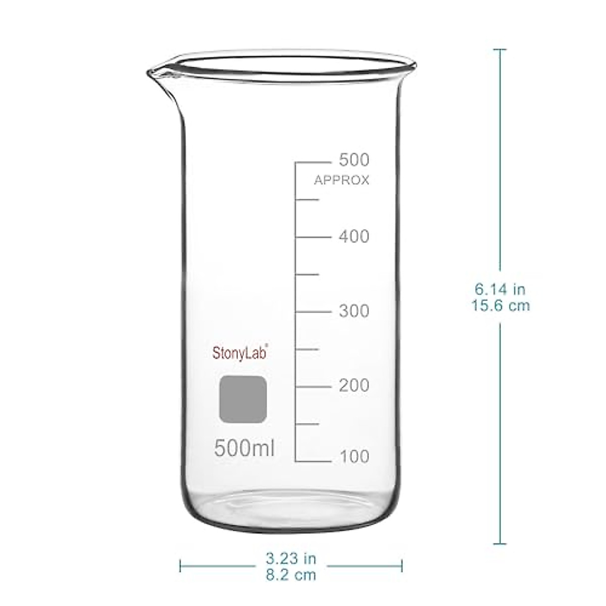stonylab Glass Beaker, 1-Pack Borosilicate Glass Graduated Tall Beaker with Pouring Spout Lab Beaker, 500 ml