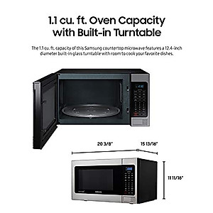 SAMSUNG 1.1 Cu Ft Countertop Microwave Oven w/ Grilling Element, Ceramic Enamel Interior, Auto Cook Options, 1000 Watt, MG11H2020CT/AA, Stainless Steel, Black w/ Mirror Finish
