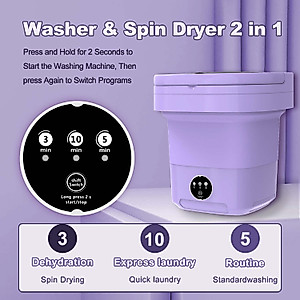 Portable Washing Machine, Foldable Mini Washing Machine with Spin Dryer, 11L Large Capacity, Small Collapsible Laundry Washer for Apartment, Travel, RV, Underwears, Socks, Baby Clothes (Purple)