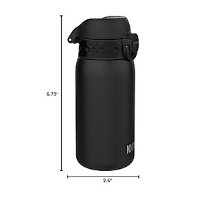 Ion8 Kids Water Bottle, Steel 400 ml/13 oz, Leak Proof, Easy to Open, Secure Lock, Dishwasher Safe, Hygienic Flip Cover, Carry Handle, Easy Clean, Durable, Scratch Resistant, Carbon Neutral, Black