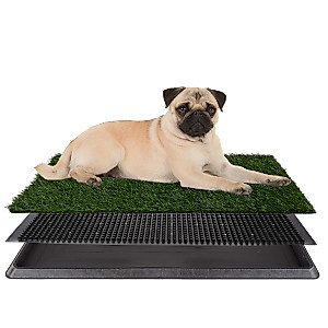 Artificial Grass Puppy Pee Pad for Dogs and Small Pets - 16x20 Reusable 3-Layer Training Potty Pad with Tray - Dog Housebreaking Supplies by PETMAKER