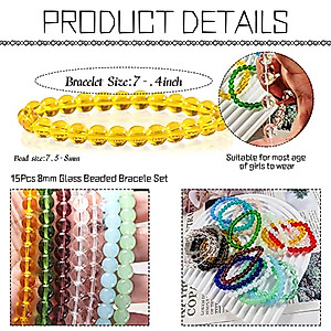 Neovivi 20pcs Beaded Crystal Bracelets for Women and Girls, Stackable Stretch Elastic Bohemian Round Stone Glass Bead Bracelet Jewelry Pack Sets Bulk Wholesale Pink Blue Yellow White Red Black…