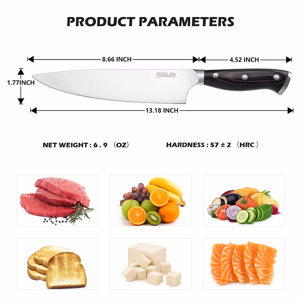 HOTLIFE Chef's Knife 8 inch, Utility Razor-Sharp Kitchen Knives Cutting Bread, Steak Meat, Vegetable Fruits - German HC Stainless Steel, Ergonomic Handle with Gift Box