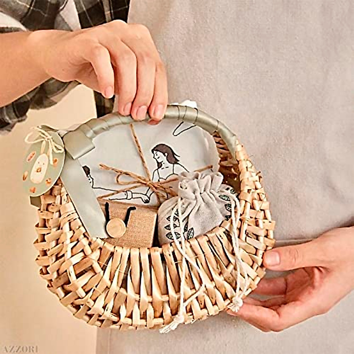 2Pcs Small Wicker Basket with Handle - Flower Girl Baskets for Weddings Rattan Basket Wedding Gift Flower Basket - Wicker Baskets Decorative Baskets for Home Decor Willow Basket Wicker Storage Basket