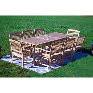 Pebble Lane Living 9 Piece Teak Patio Dining Set, 8 Grade A Teak Dining Chairs & 1 Extendable Dining Table