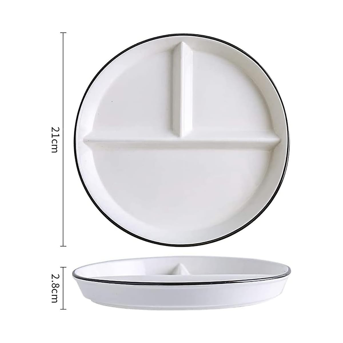 SOCOSY Ceramic 3-Compartment Portion Control Plate Divided Dish Platters, Divided Dessert Plate Salad Plate Dinner Plate Snack Dishes, Appetizer Serving Trays, 1 PCS-White-8 Inch
