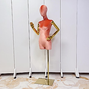 JELIMATE Female Mannequin Torso with Stand Velvet Fabric Display Retail Mannequins Dress Form Model for Boutique Display Manikin with Golden Arms