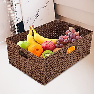 BESPORTBLE Rattan Storage Basket Water Hyacinth Storage Baskets Rectangular Wicker Baskets with Built- in Handles Natural Wicker Storage Basket Bins for Home Organization Coffee Shelf Organizer