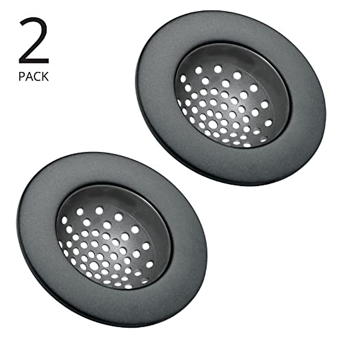 mDesign Modern Kitchen Sink Strainer, Drain Cover for Standard Kitchen Sinks, Double Farmhouse Sinks, Utility Sinks - Flexible Base Traps Debris, Wide Metal Rim, 4" Round - 2 Pack - Matte Black