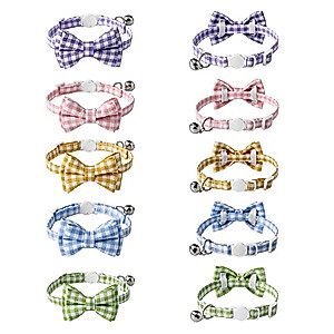 AIITLE Breakaway Cat Collar with Cute Bow Tie and Bell, Detachable Adjustable Safety Collars for Girl Cats and Boy Cats, Kittens, Puppy, Soft Stylish Plaid Patterns Cat Collars,Green