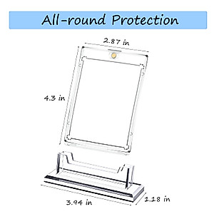 4 Pack of Magnetic Card Holder with Base for Trading Cards, 35 pt Baseball Card Protectors, Card Display Stand with Case, Acrylic Football, Baseball, TCG Card Display Case