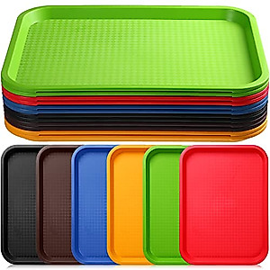 12 Pieces Plastic Fast Food Tray 10.6 x 13.8 Inch Restaurant Serving Tray Cafeteria Trays for Lunch Coffee Table Restaurant Kitchen Party, 6 Assorted Colors