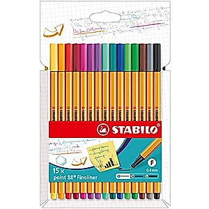 STABILO Fineliner point 88 - Pack of 15 - Assorted Colours