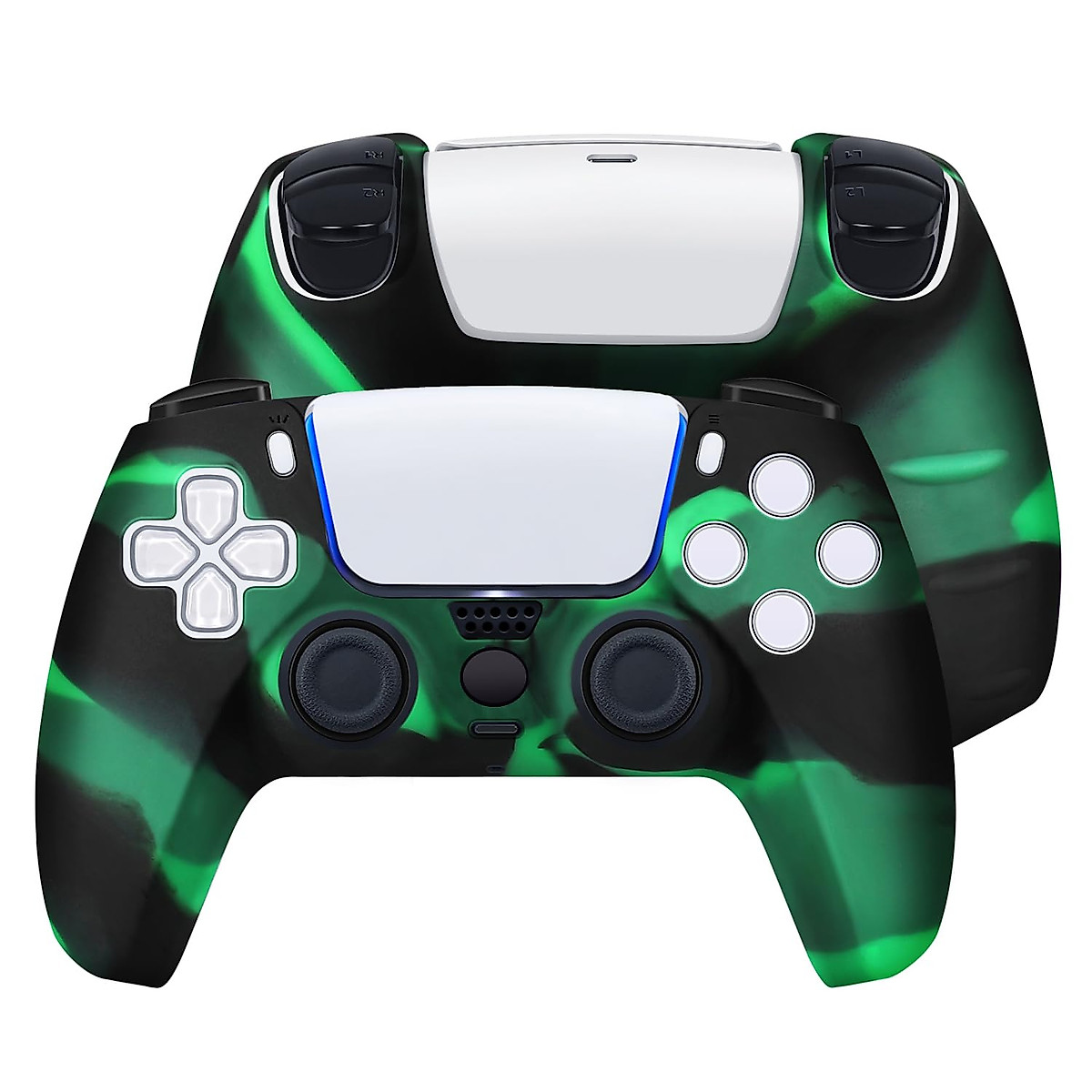 TNP Controller Case for PS5 Silicone Controller Skin for Dualsense Cover + 8 Pro Thumb Grips Set Sony Playstation 5 Skins Accessories Dark Green with Ergonomic Textured Grip