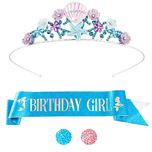 Didder Mermaid Themed Party Outfit: Sash, Crown and Decorations for Girls