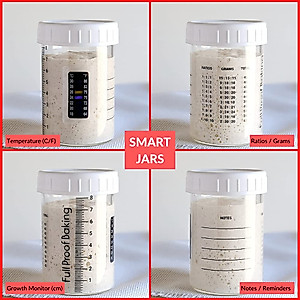 Full Proof Baking Sourdough Starter Kit | 1/2 Hour Guide Video (link) | Two 10oz Glass Smart Jars w/Thermometers, Rulers, Feeding Ratios | Digital Scale | Spatula and Scoop, (Starter Not Included)