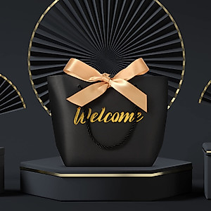 30 Pieces Welcome Bags Wedding Gift Bags Hotel Guest Wedding Treat Candy Boxes with Bow Ribbon Handle Party Favors Bags for Birthday Baby Shower Business Celebration Present (Black)