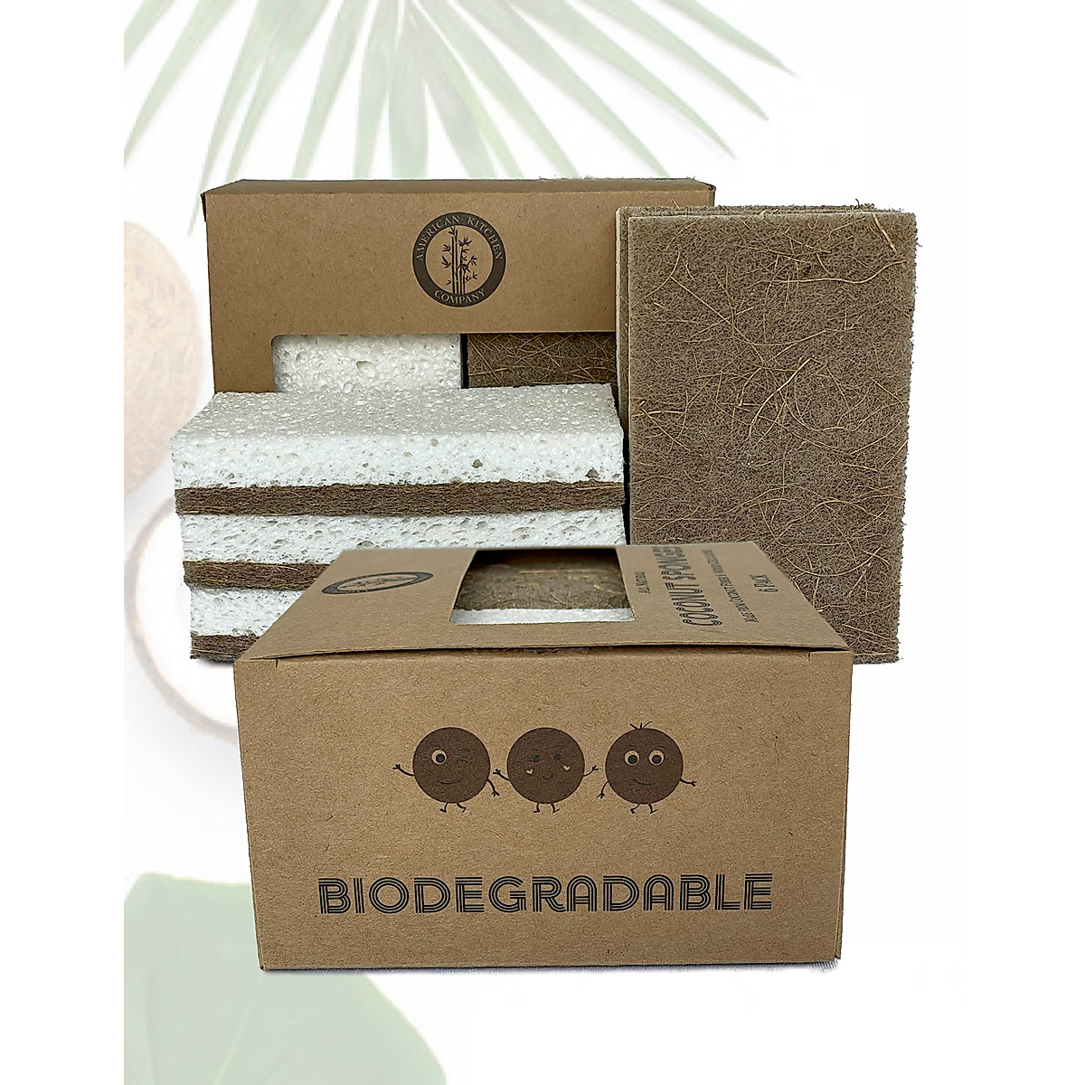 Natural Sponges - 6 Pack of EcoFriendly Biodegradable Coconut Sponges - Multipurpose Kitchen Sponges - by American Kitchen Company ™