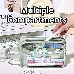AuraGlor Clear Pencil Case Big Capacity Multiple Compartments Large Pencil Pouch Pen Bag Box Organizer Simple Pen Storage Aesthetic Stationery Cosmetic for Adults Men Women Office Essentials (Blue)