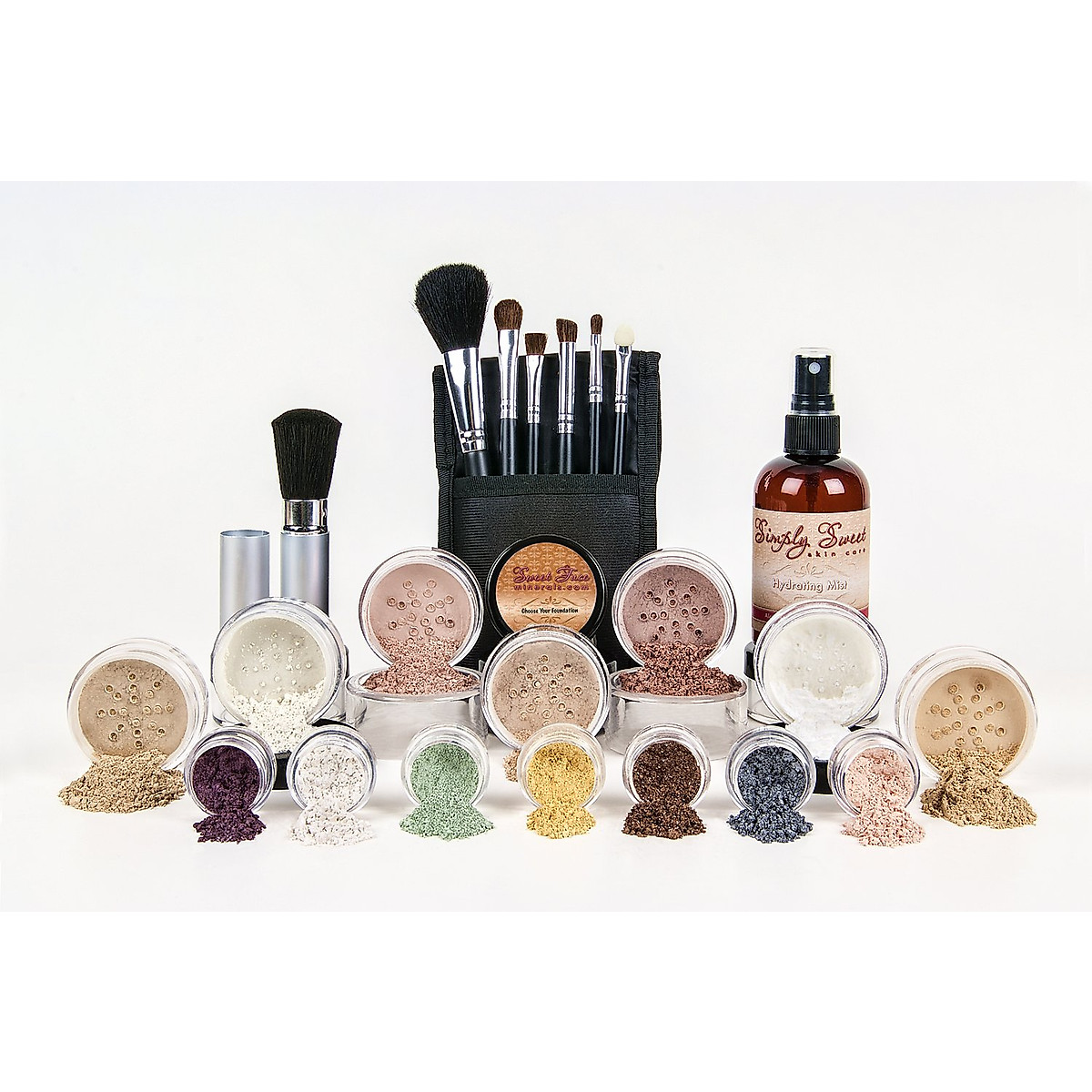 ULTIMATE KIT (WARM- Neutral Shade, Most Popular) Full Size Mineral Makeup Set Matte Foundation Kit Bare Face Sheer Powder Cover