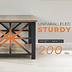 GreenForest Coffee Table for Living Room with Round Corners Farmhouse Style Center Table with Storage Shelf 40 Inch Space Saving Easy Assembly Gray Wash